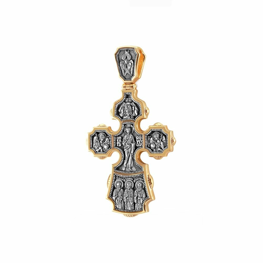 Крестик, серебро, 925 проба, чернение, золочение