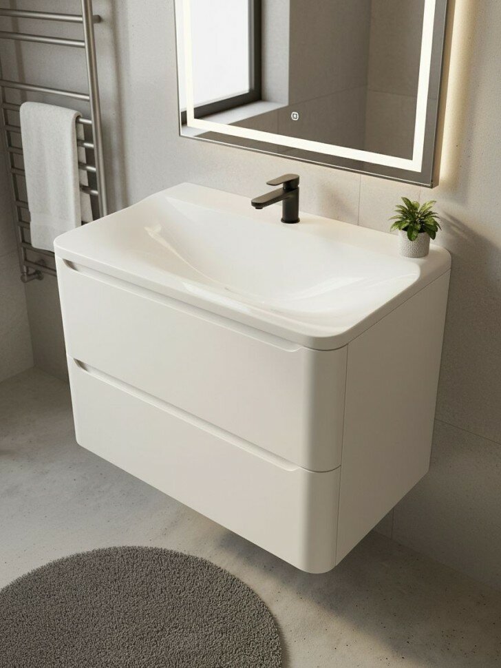 Раковина для ванной полувстраиваемая Uperwood Ocean 80 см, белая глянцевая