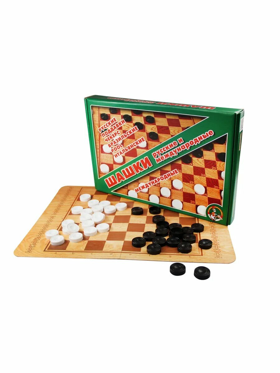 Игра настольная "Шашки русские и международные" (большие)