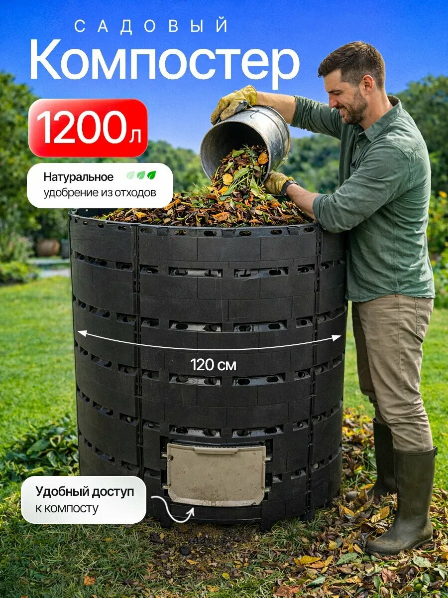 Компостер садовый, без крышки, без дна, пластик, объем 1200 л