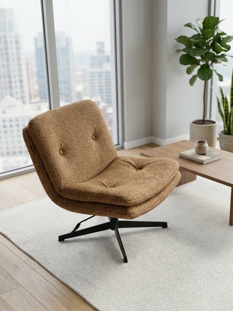 Кресло для отдыха лаунж TetChair с вращением на 360 градусов, велюр/букле, шейп горчичный