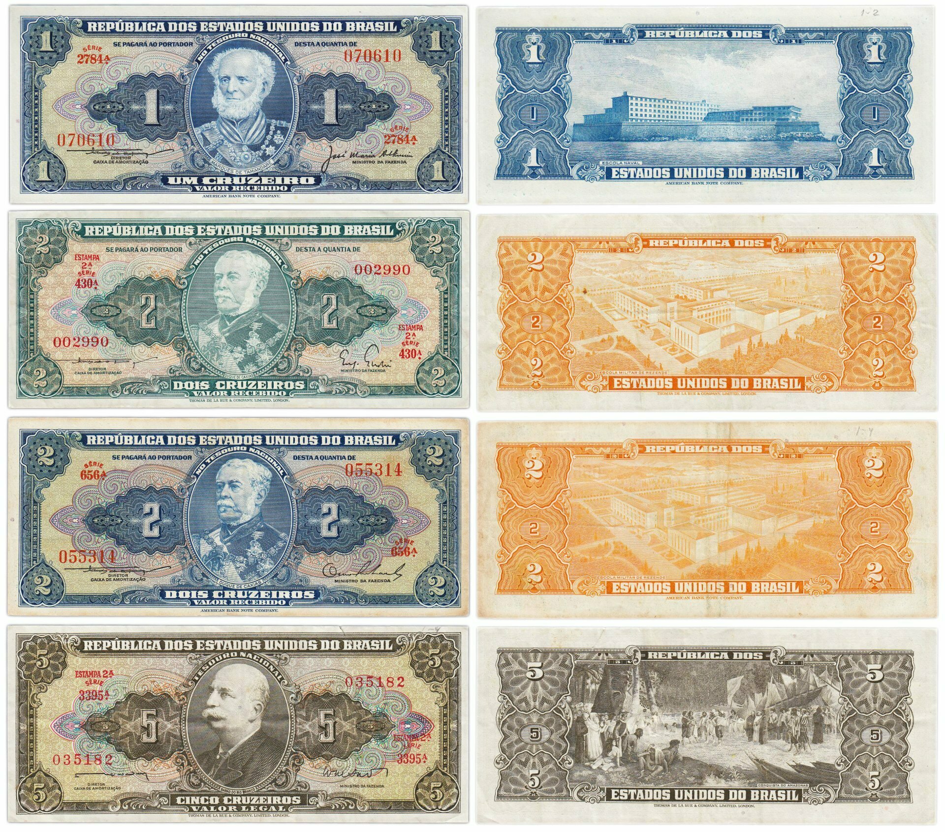 Бразилия набор из 4 банкнот 1, 2, 5 крузейро 1944-1964