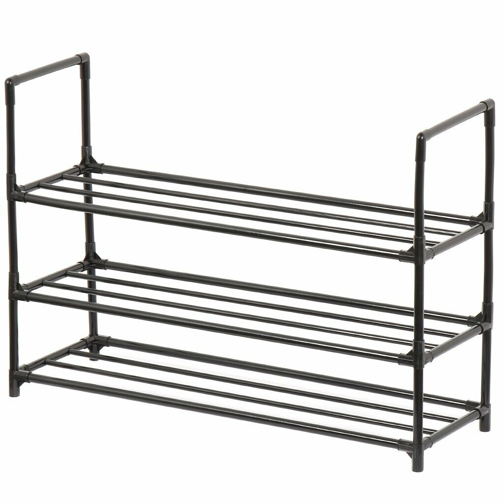 Полка для обуви металлическая 3 секции 80х26х56 см черная напольная для дома и дачи, разборная обувница A340135
