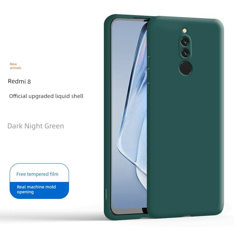 Чехол из жидкого силикона для Xiaomi Redmi 8 6,22 дюйма, полная защита, ударопрочный с закаленным стеклом