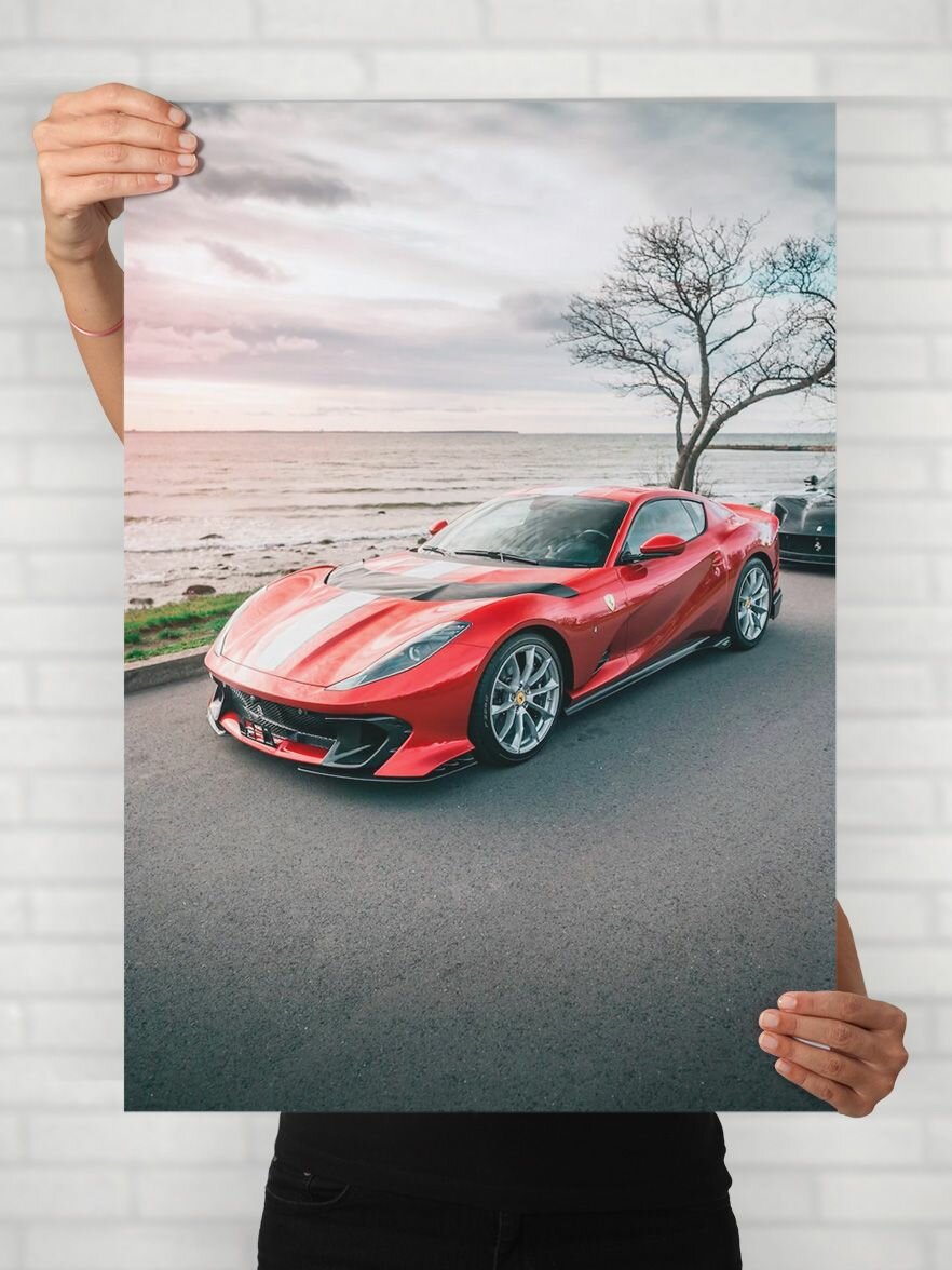 Плакат на стену для интерьера Легенды Авто (Феррари 812 Компетиционе - Ferrari 812 Competizione 3) - Постер по машине формата A2 (42x61 см)