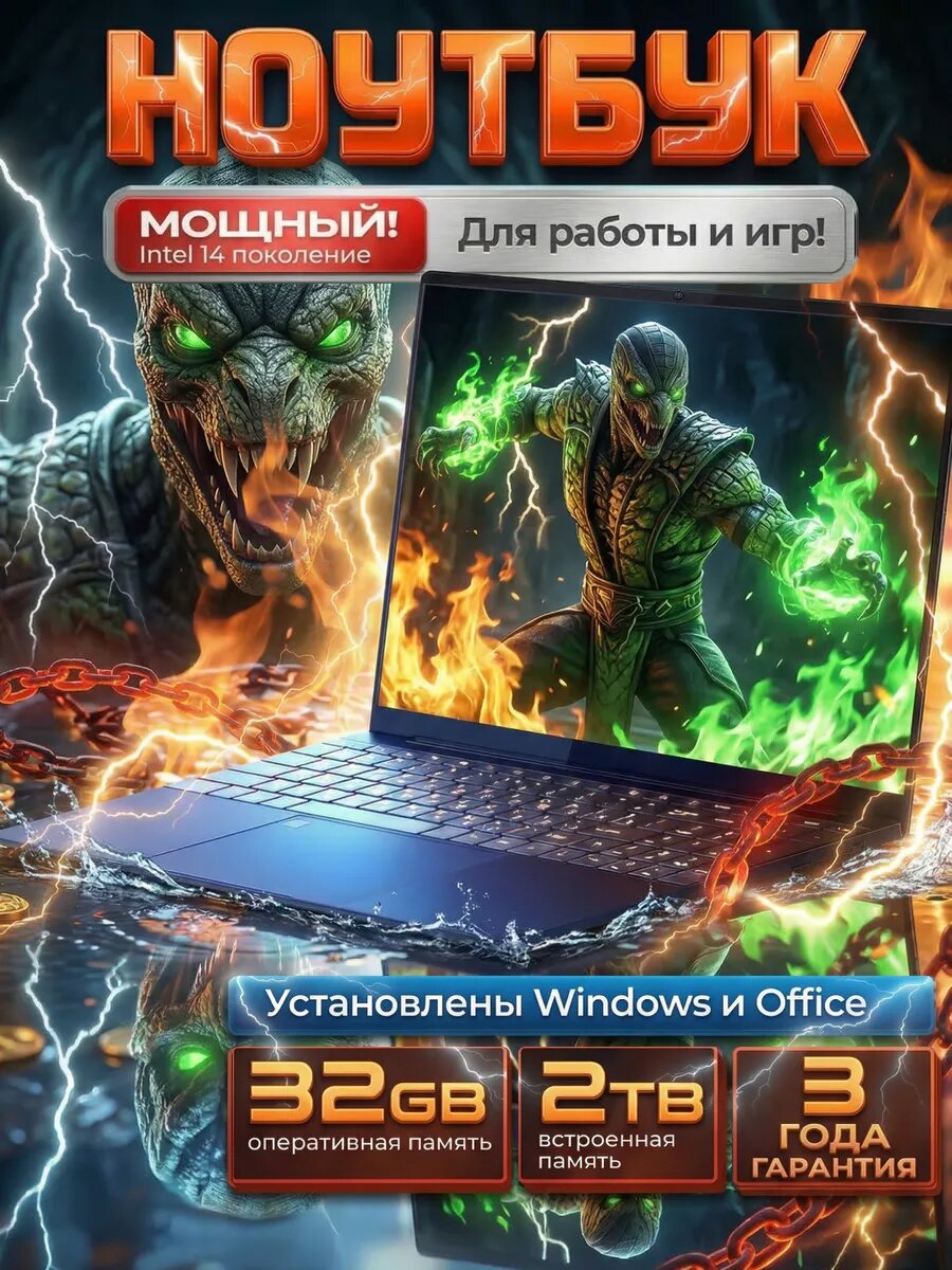 Ноутбук Intel Core i7-14700HX, 32GB RAM, 2048GB SSD, 2026 + Windows, Office
