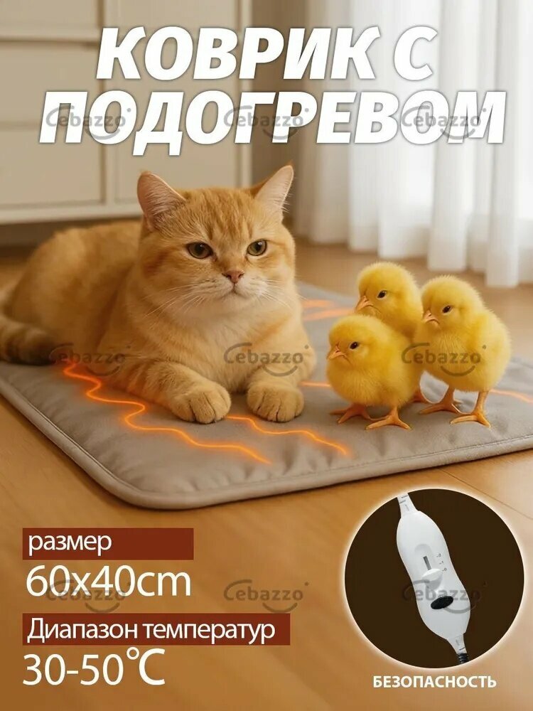 Лежанка для кошек, собак с подогревом мелких пород, коврик с подогревом для животных, 400*600MM, серый