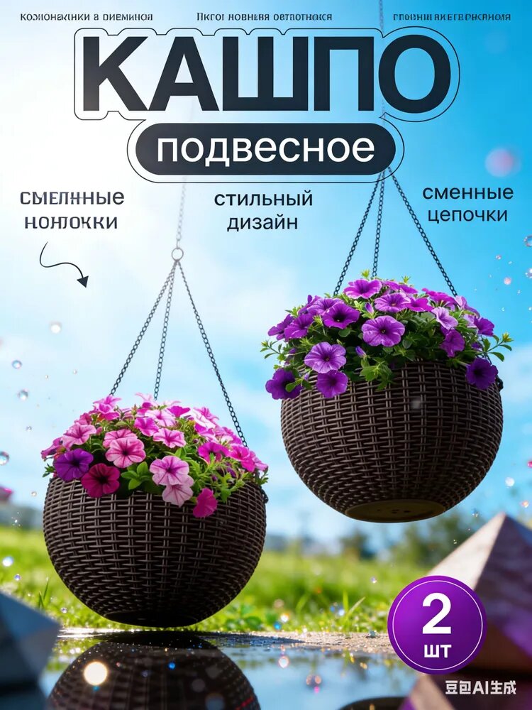 Кашпо 5 л, 40 см, 2 шт, цвет темно-коричневый, темно-бордовый