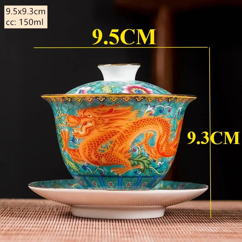 Керамический гайвань JINGDE TEA SET с рисунком дракона и феникса B1