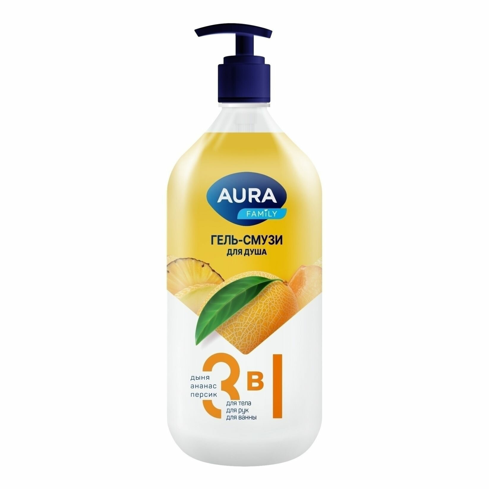 Гель-смузи для душа Aura Family дыня-ананас-персик 1 л