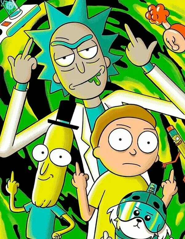 Алмазная Картина "Рик И Морти" 5D Круглый Бриллиант 30х40 См.