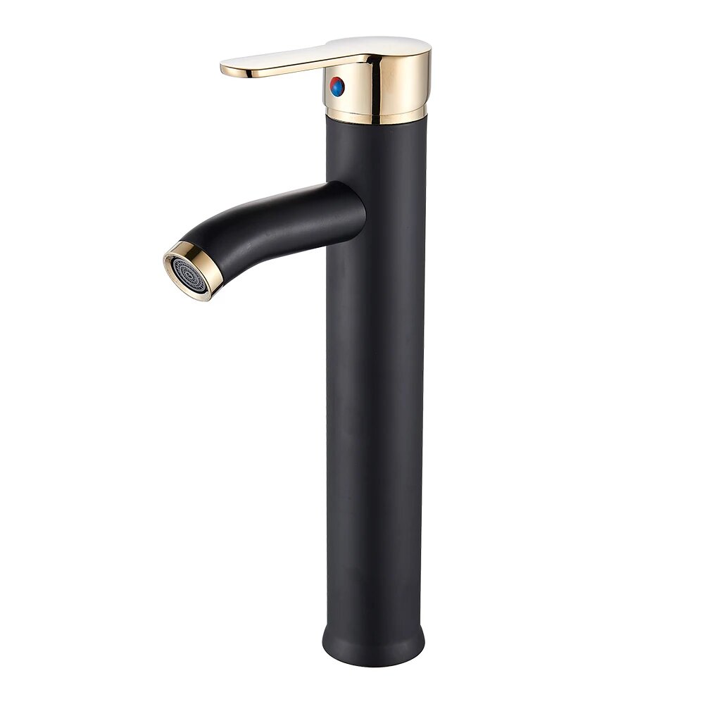 Кран для раковины Rozin Matte Black Basin Sink Faucet с одним рычагом для горячей и холодной воды, настенный из латунь, смесители для ванной, монтаж в одно отверстие - черно-золотой высокий