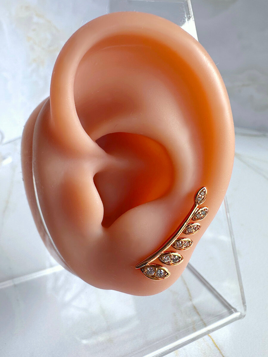 Серьги клаймберы, циркон