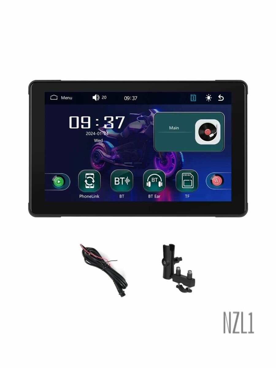 7-дюймовый мотоциклетный GPS-навигатор с беспроводным CarPlay и Android Auto, Bluetooth, экран 1024x600, IP67.