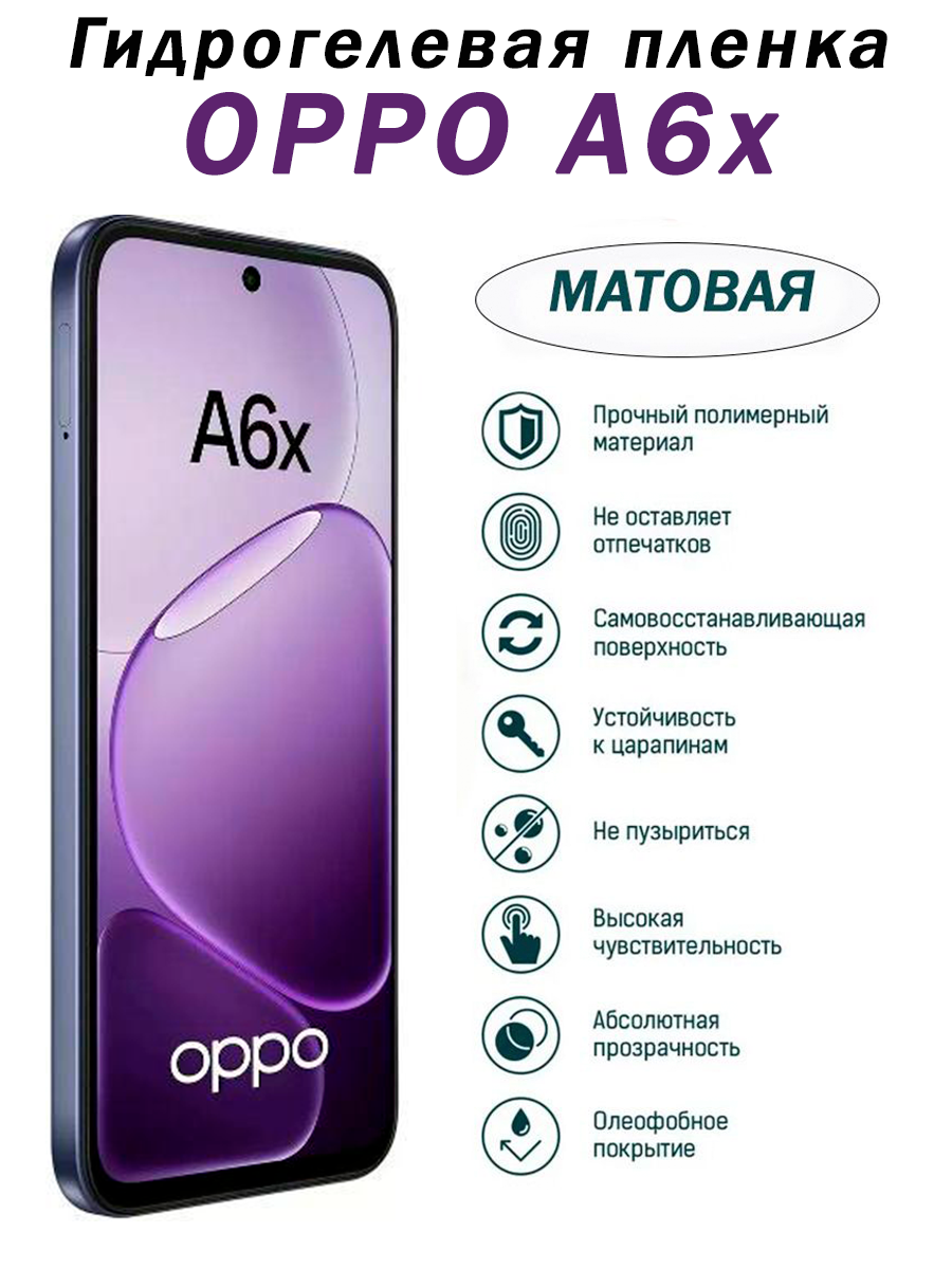 Матовая гидрогелевая, защитная пленка для OPPO A6x, на экран
