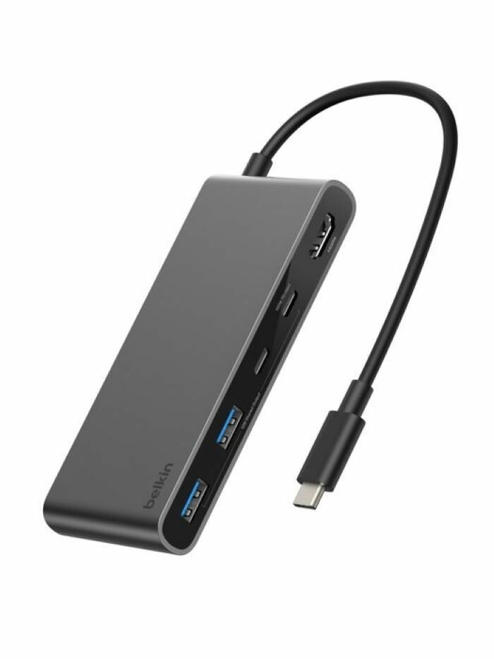 Хаб USB-C Belkin 7-in-1 4K@60Hz 100W 2*USB-C&2*USB-A&HDMI 2.0&SDµ SD. Цвет: серый космос