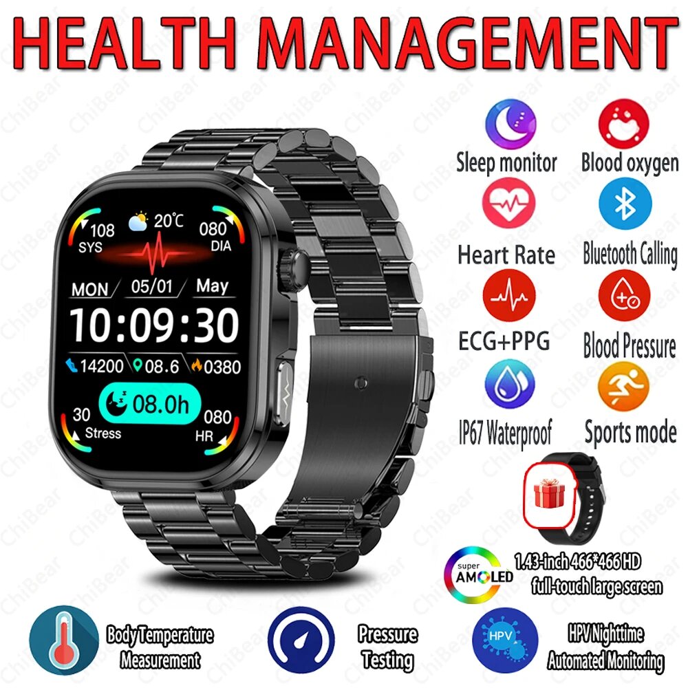 SmartWatch Black steel: монитор здоровья, ECG+PPG