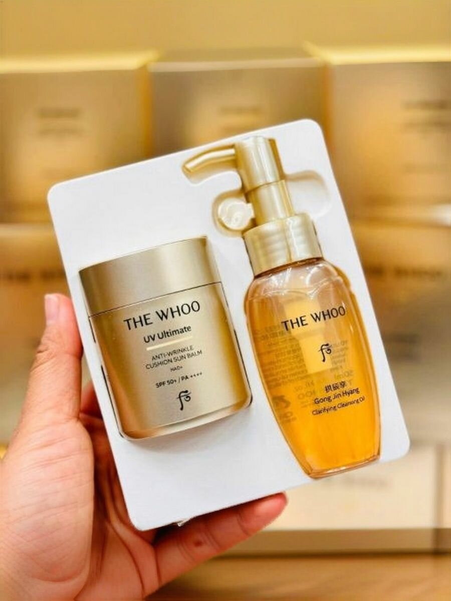 Кушон солнцезащитный SPF50+ и гидрофильное масло 2pcs THE HISTORY OF WHOO UV Ultimate Anti-Wrinkle Cushion Sun Balm Set