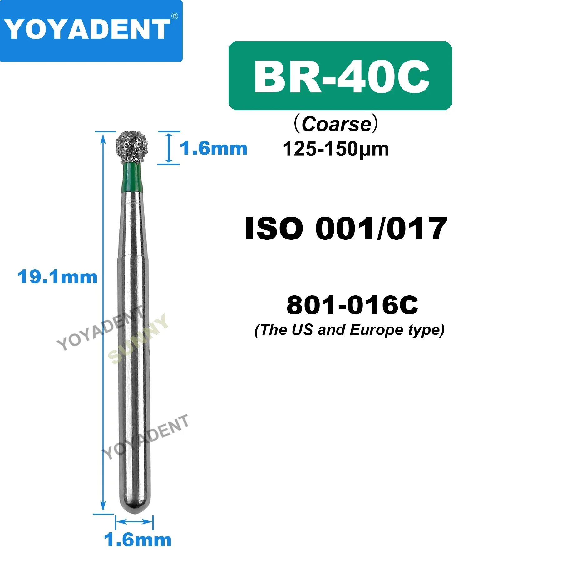 YOYADENT BR-40C алмазный бур стоматологический, 10 шт.