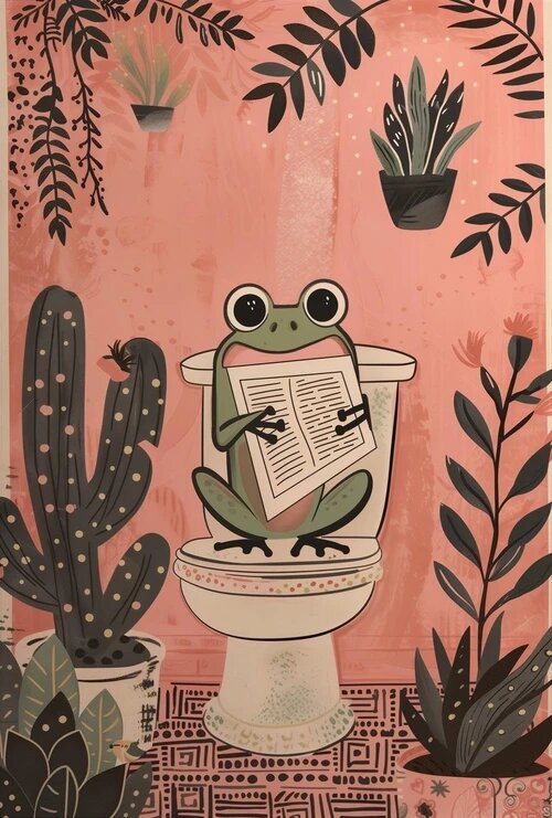 Funny Black Cat Dog Frog Animals On The Toilet Reading Poster Bath Prints Canvas Painting Wall Art Pictures for Toilet WC Decor