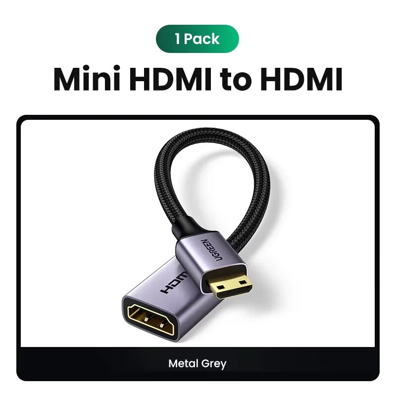 Mini HDMI to HDMI адаптер Ugreen, Metal Grey