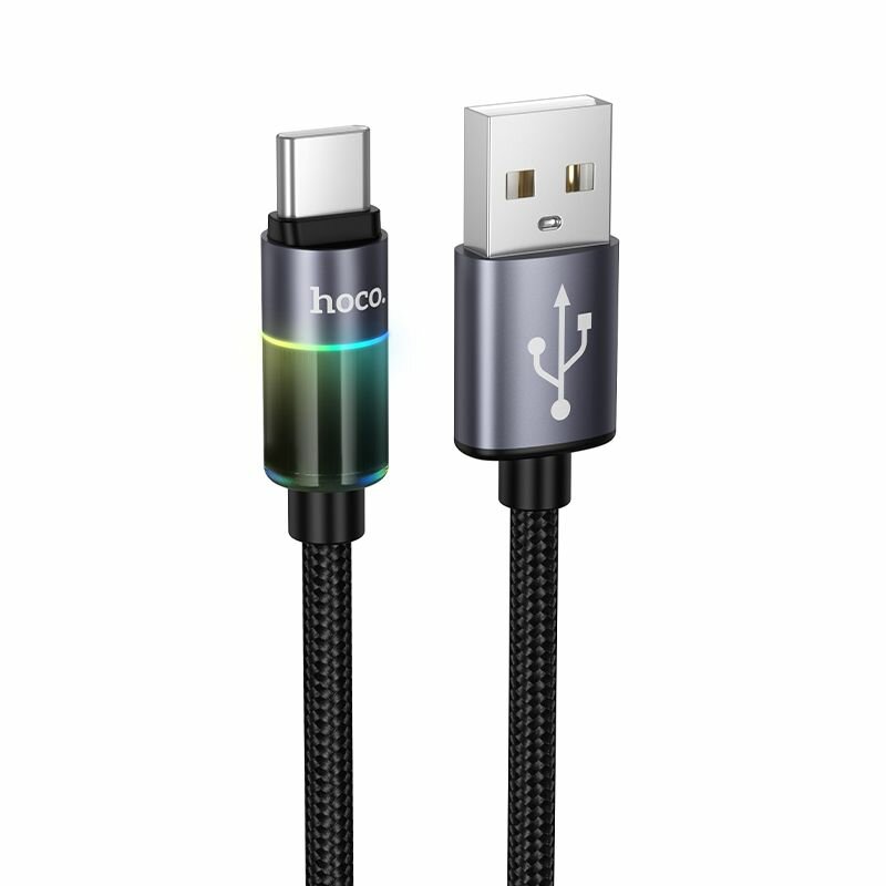 Кабель Hoco DU65 USB-A to Type-C (с подсветкой, нейлон, 60W, 1 м) цвет: черный