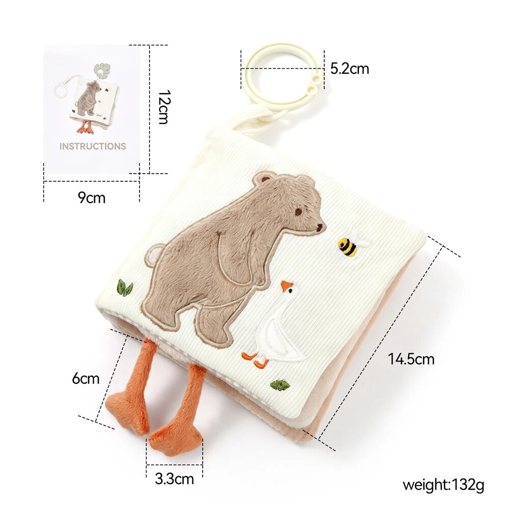 3D плюшевая книжка для малышей 0-36 месяцев, Bear Cloth Book