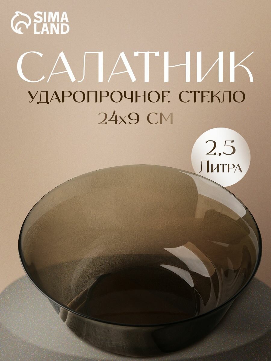 Салатник стеклянный для подачи "Амбьянте", 2,5 л, диаметр: 24 см, цвет коричневый