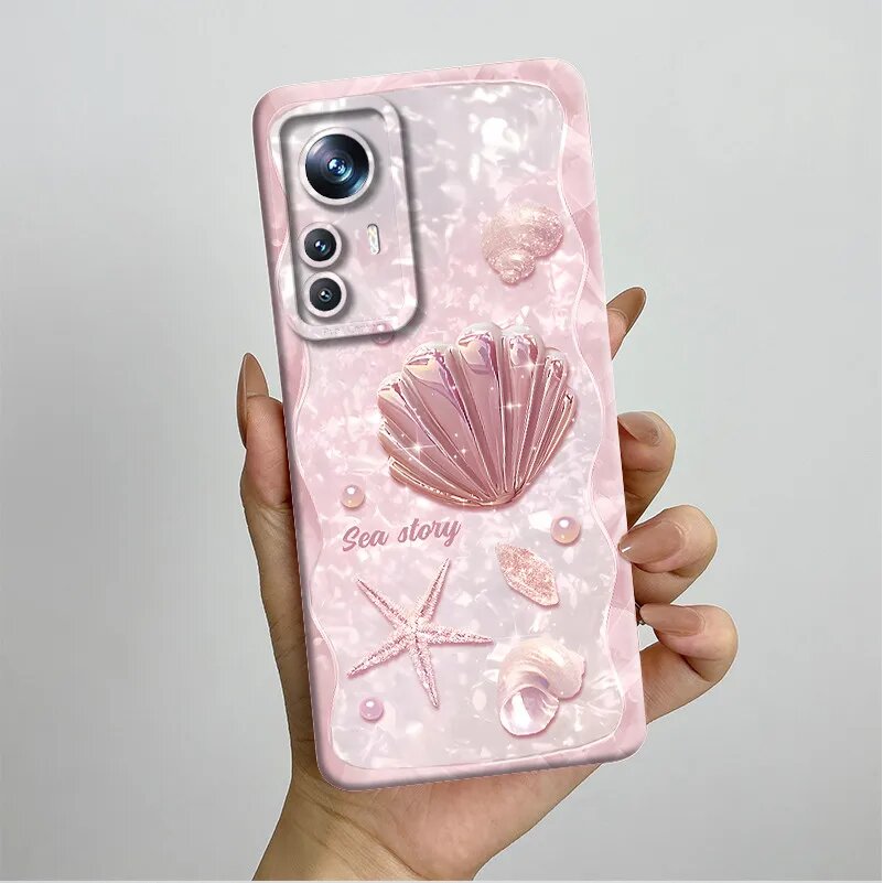 Розовый чехол для Xiaomi 12T Pro с морскими ракушками