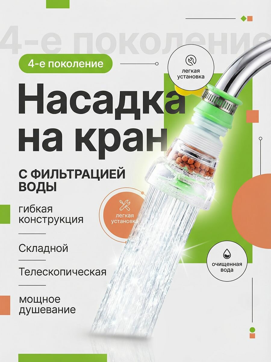 1 шт. телескопическая насадка-фильтр на кран с майфаньши, защита от брызг, экономия воды