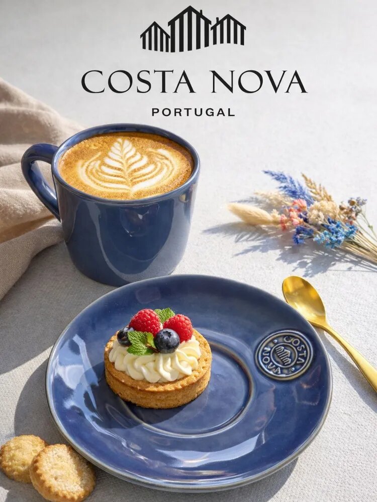 Чайная пара, чашка с блюдцем, кружка синяя Costa Nova " Denim" 1 шт, 190 мл. Ударопрочная, профессиональная керамика.