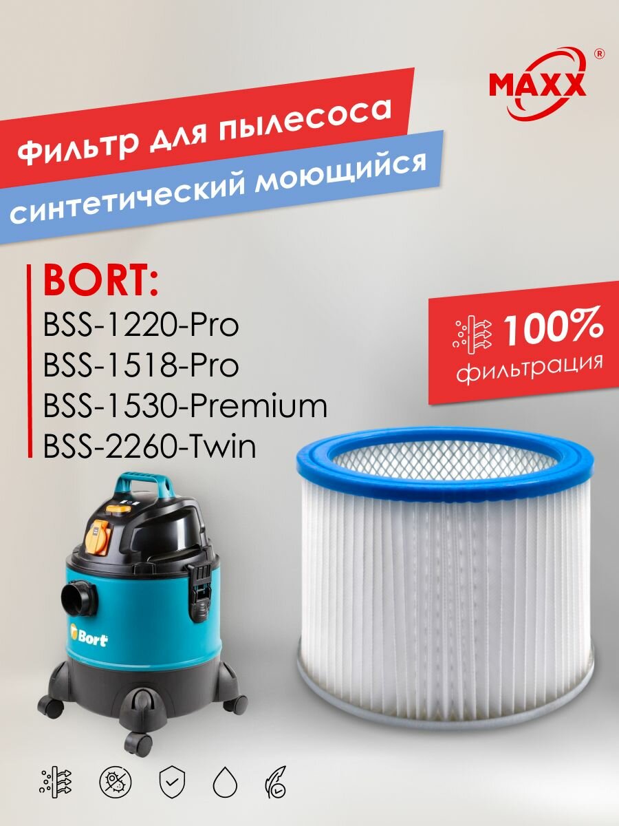 Фильтр для пылесоса Bort BSS-1220-Pro, 1518-Pro, 1530-Premium, 2260-Twin, моющийся HEPA