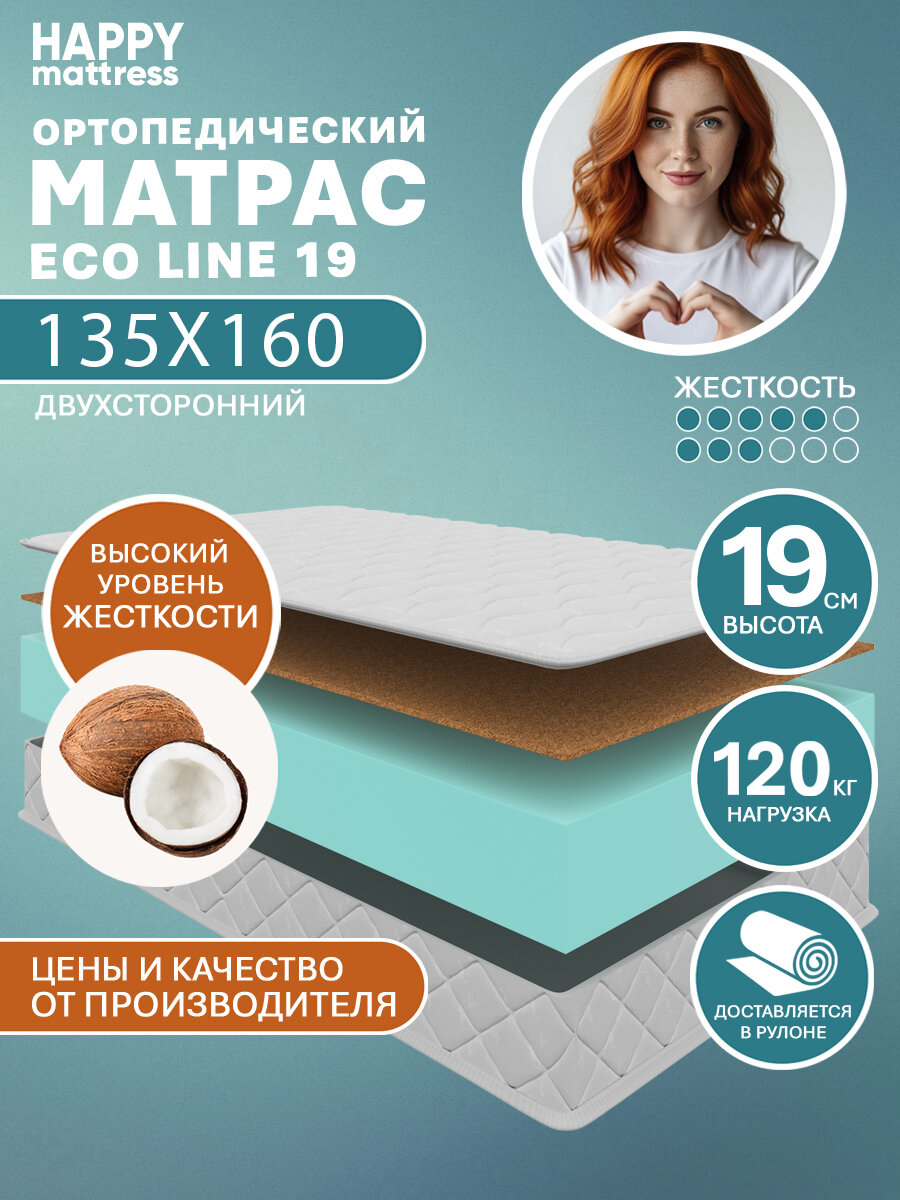 Матрас HAPPY MATTRESS ECO LINE 19 ортопедический, пружинный, на кровать и диван, высота 19 см, 135х160 см