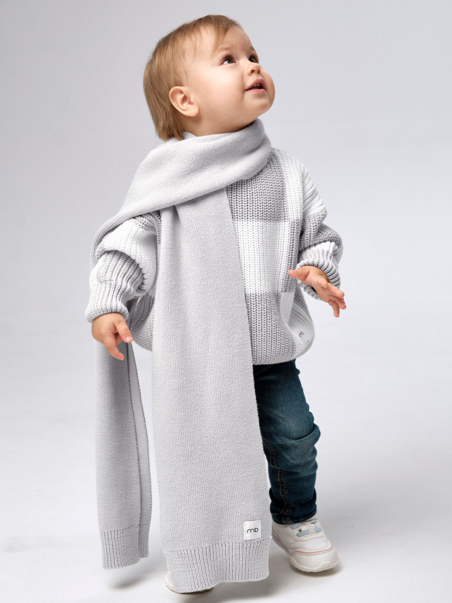 Шарф Mimibaby для детей,155х16 см, универсальный, серый — фото 1