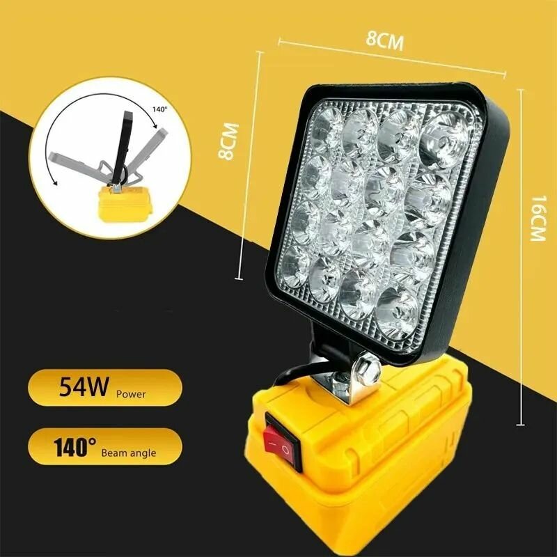 Портативный прожектор, фонарик, совместимый с батареей Dewalt 14.4V - 20V Для кемпинга на открытом воздухе