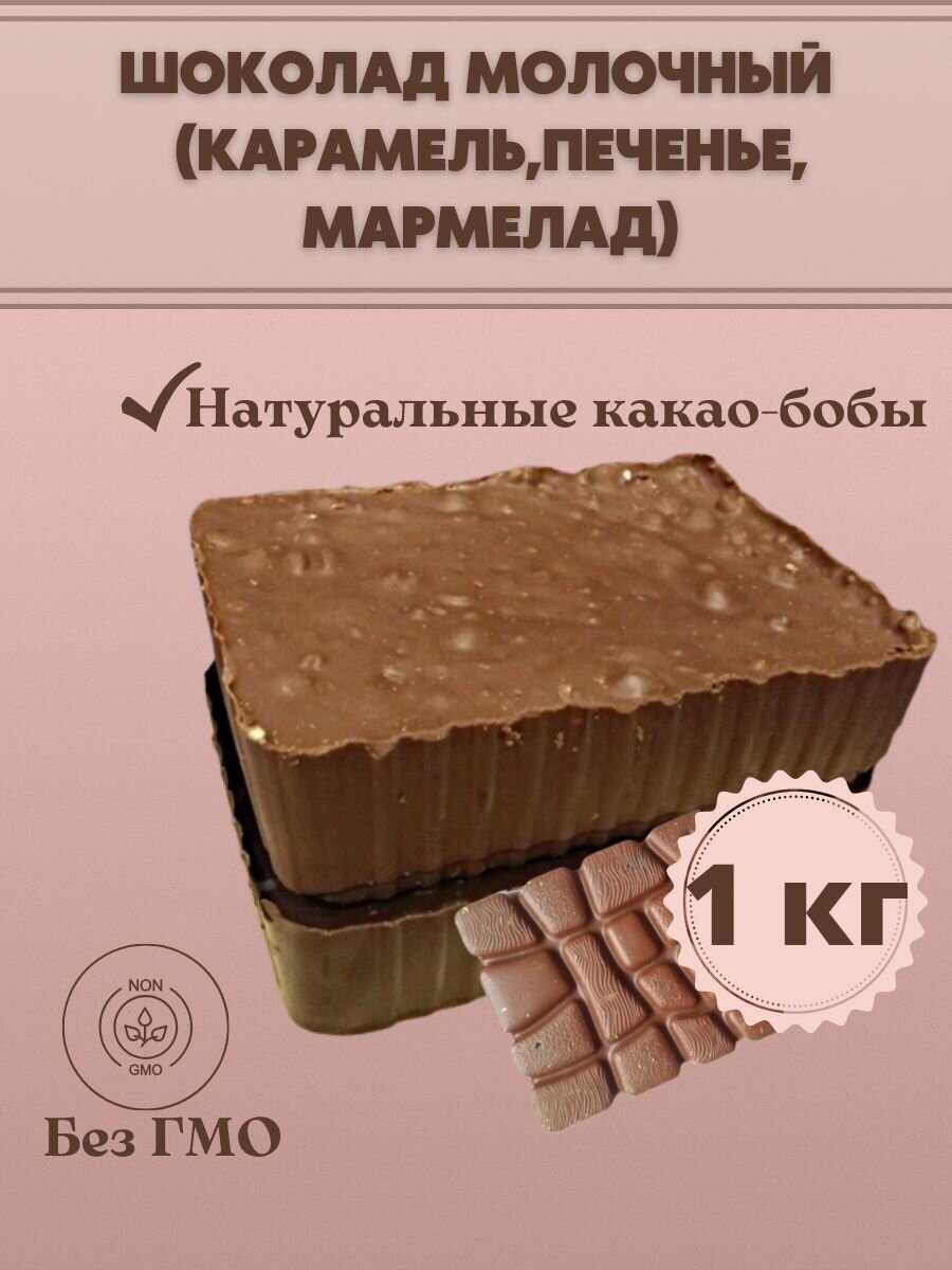 Шоколад молочный с карамелью, мармеладом в брикетах плитка 1 кг