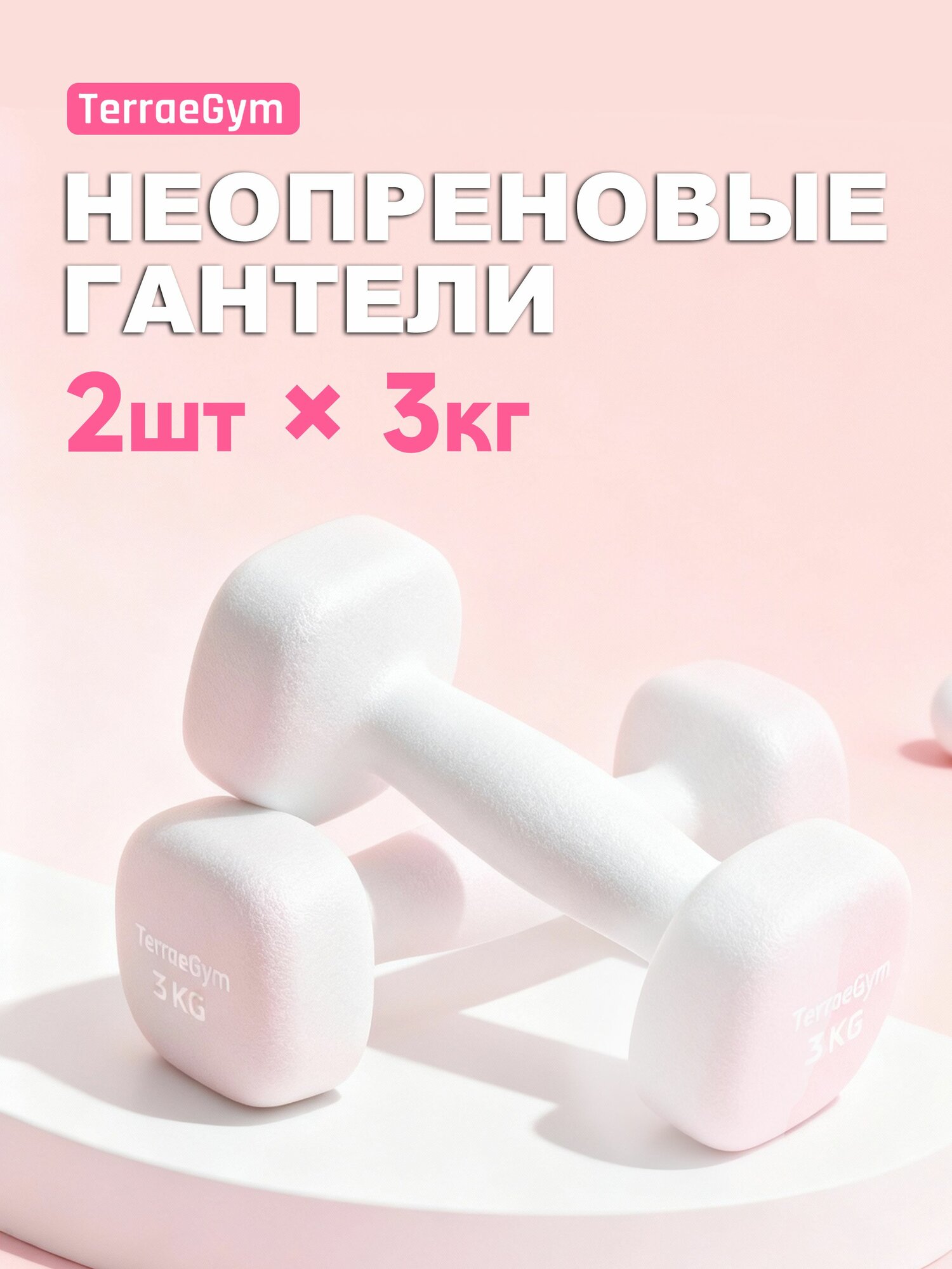Гантели TerraeGym с порошковым покрытием, 3 кг, комплект из 2 штук. Матовая поверхность для удобного захвата и предотвращения скатывания. Подходят для домашнего использования женщинами. Серый цвет.
