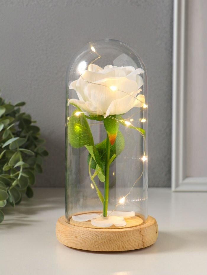 Фигурка световая колба RISALUX Роза , LED - ночник, 3 ААА, белый, 9.5 9.5 19.5 см