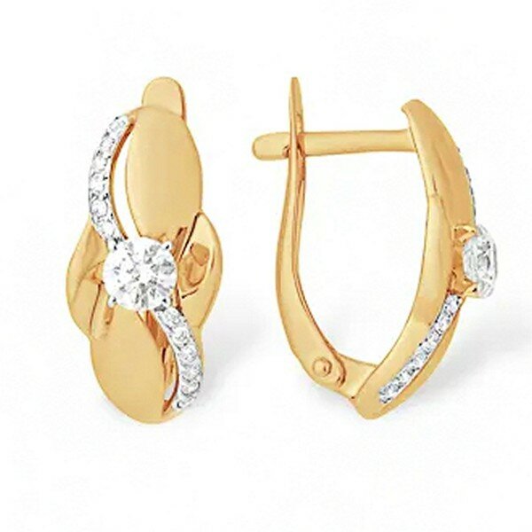 Серьги, красное золото, 585 проба, кристаллы Swarovski