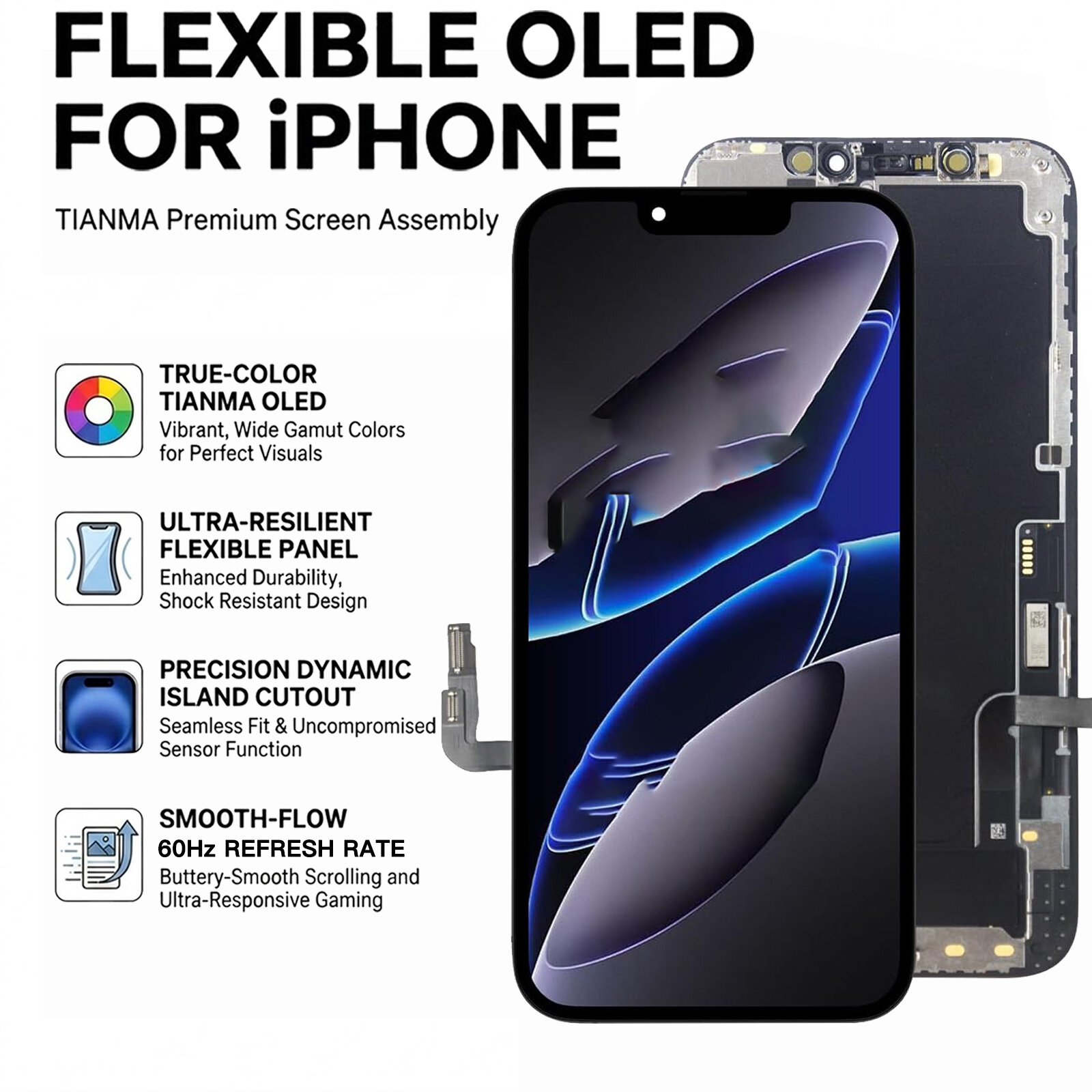 Дисплей Tianma, для iPhone 12, OLED, 60Гц, Face ID, True Tone