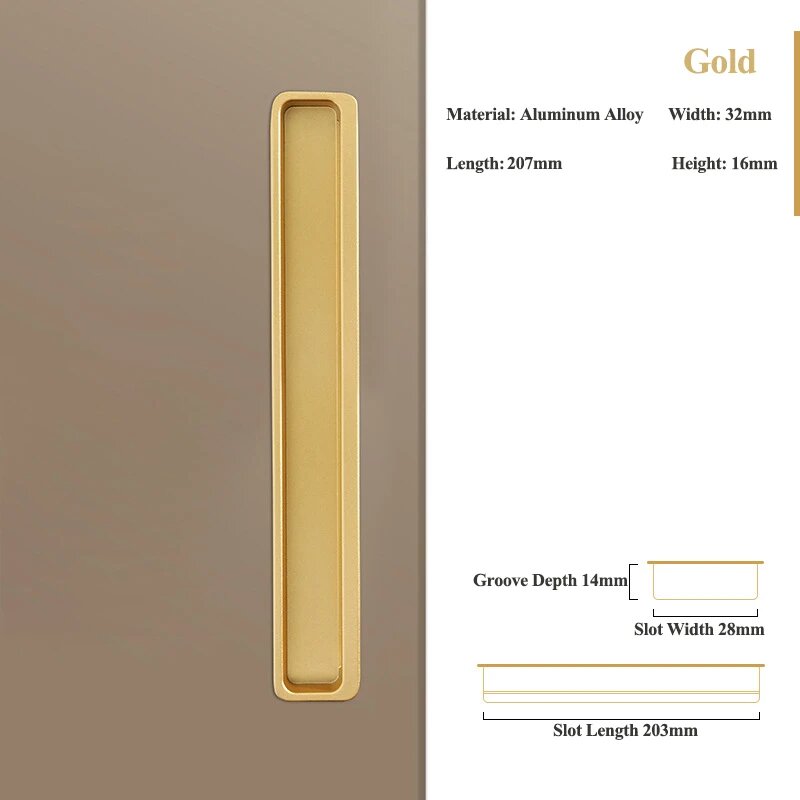 Ручка для шкафа Gold, 192mm, алюминий