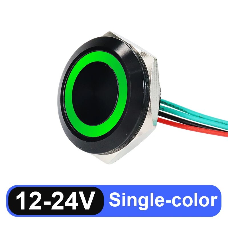 Кнопка 16 мм, 12-24V, зеленый LED