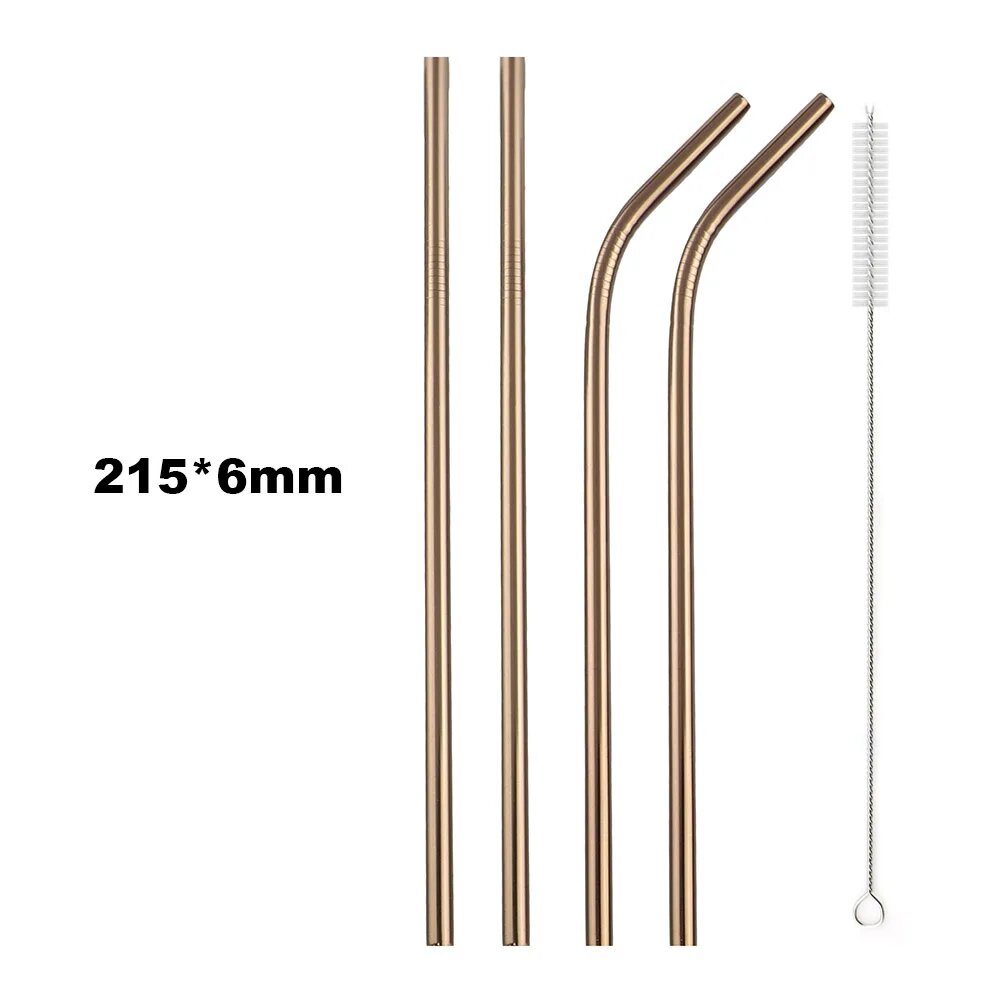 Металлическая соломинка многоразовая Rose 215*6mm 4pcs
