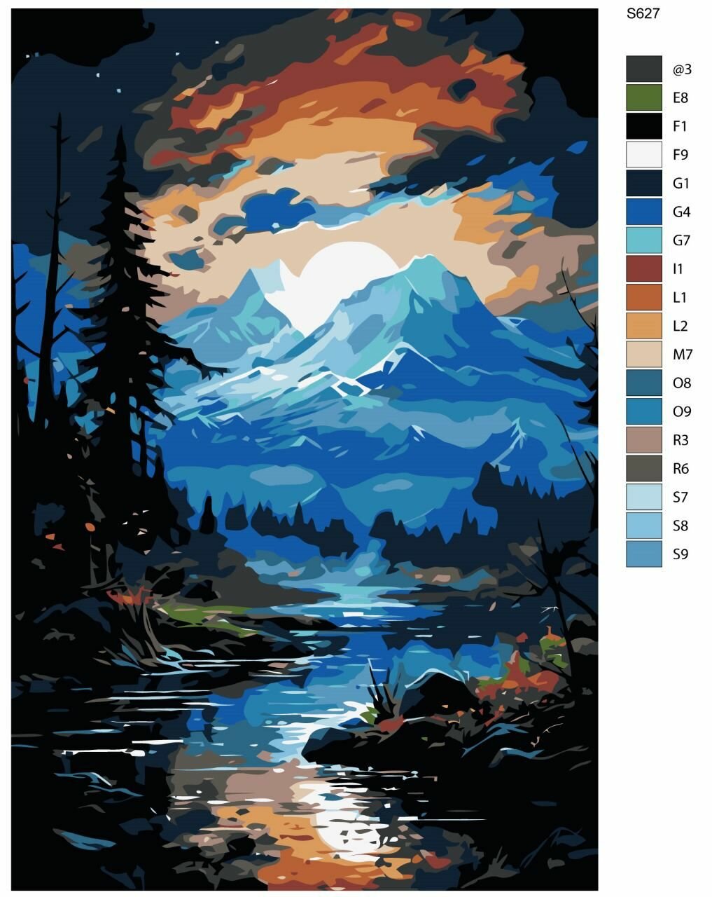 Картина по номерам S627 "Пейзаж арт. Горные вершины" 40x60 см
