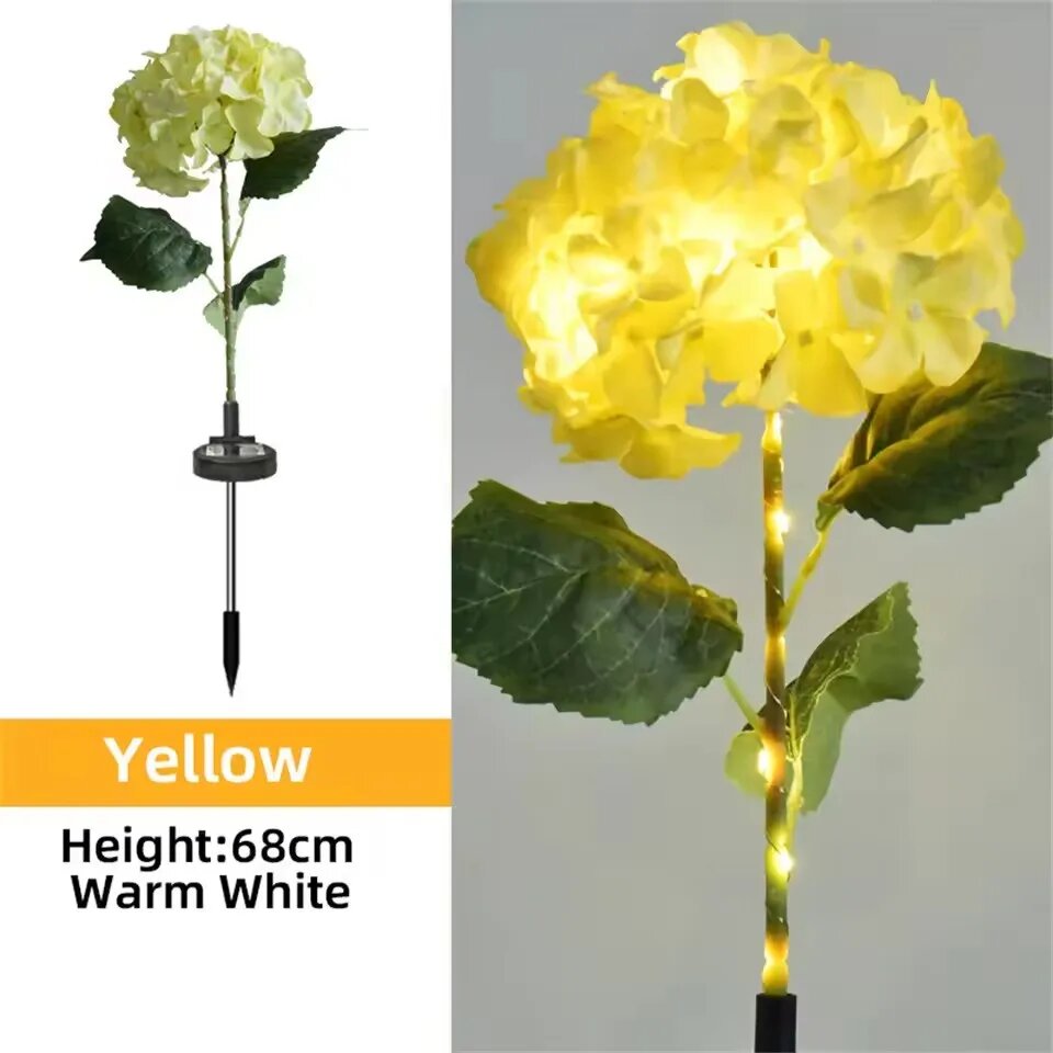 Солнечная LED-гортензия, желтая, 68 см