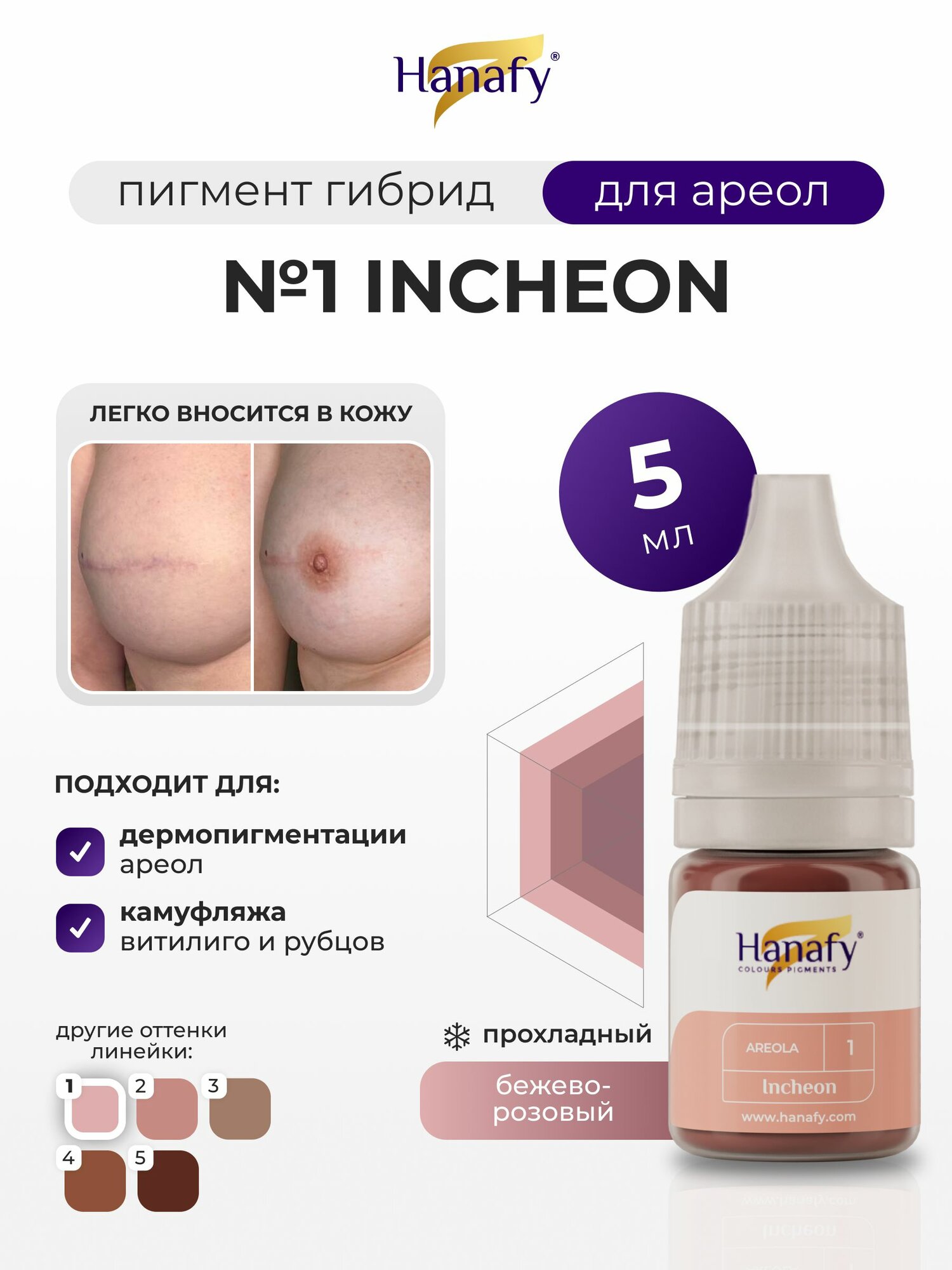 Пигмент для перманентного макияжа и татуажа ареолы №1, 5мл