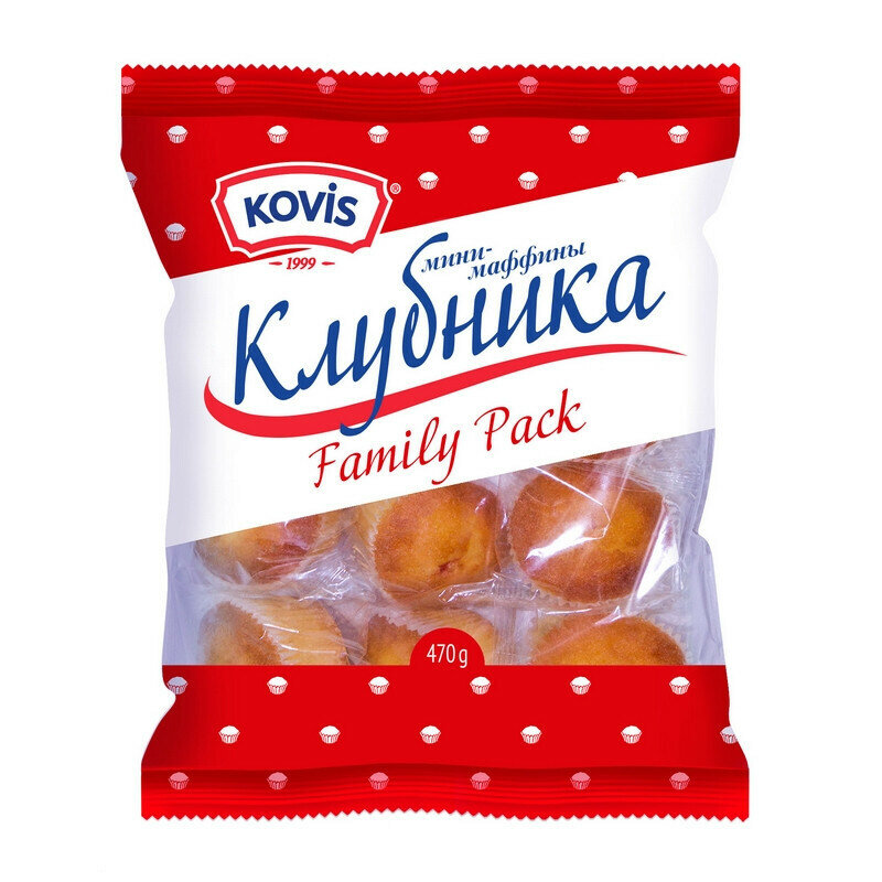 Мини-маффины клубника Kovis (Ковис), 3 упаковки по 470 гр, Раменский кондитерский комбинат