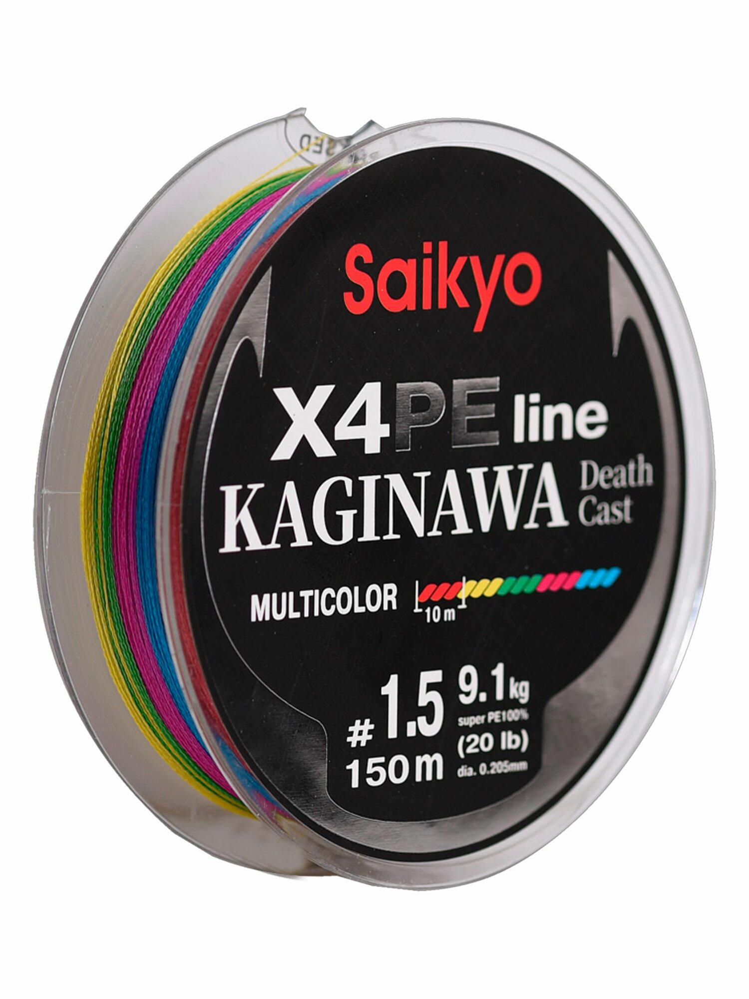 Шнур плетеный Saikyo KAGINAWA X4PE 150m, мультиколор #1.5 (0,205mm), 9,1 кг