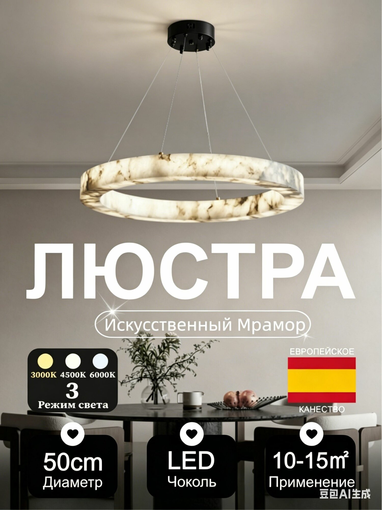 Люстра имитация мрамора и оникса для интерьера