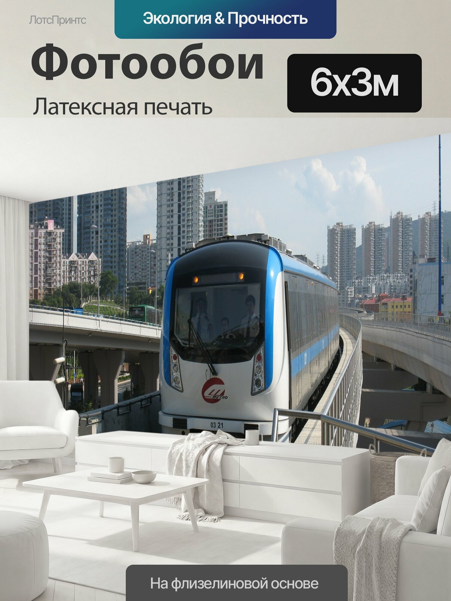 Фотообои моющиеся ударопрочные "Шэньчжэнь, метро, железная дорога" 600x300 см. латексная печать